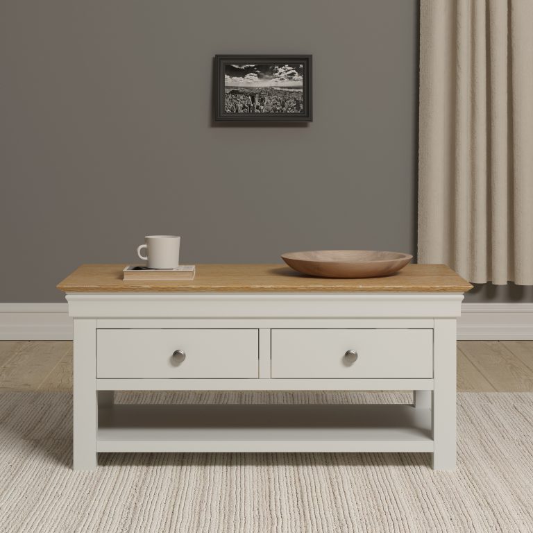 Bordeaux 2 Drawer Coffee Table - Ivory/Oak – The Right Buy Store