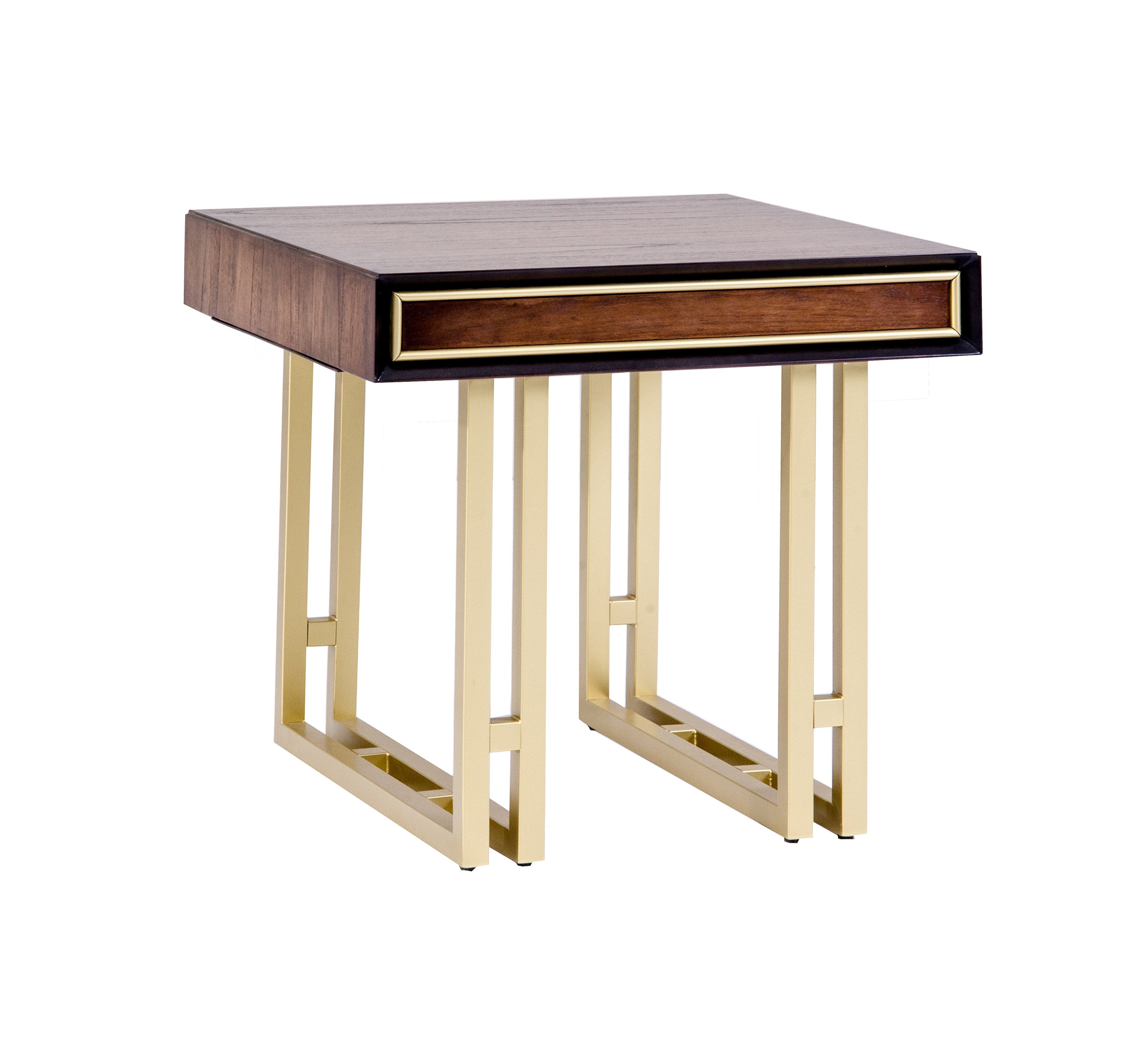 Dubai Lamp Table – Walnut Finish with Gold Accents – The Right Buy Store