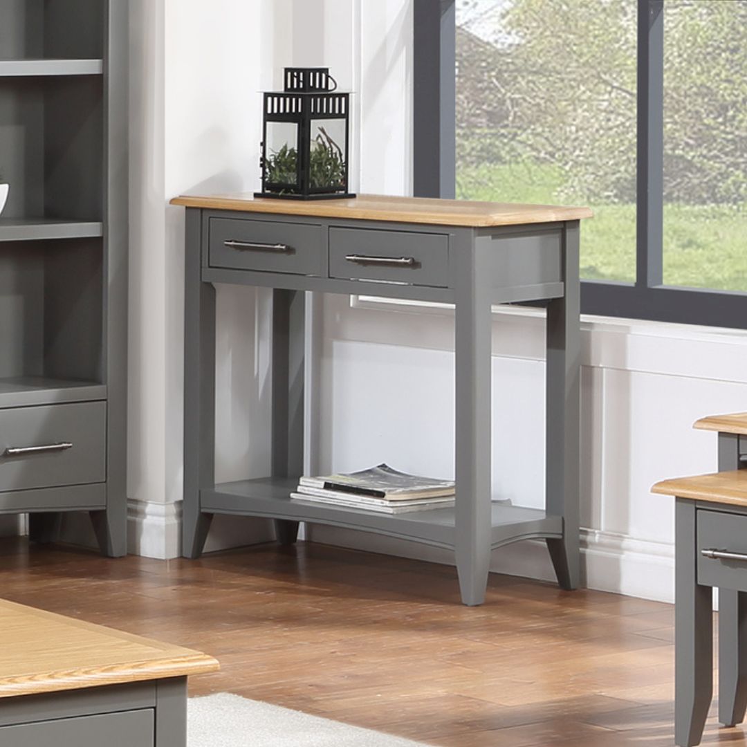 Rossmore 2 Drawer Console Table - Oak/Grey – The Right Buy Store