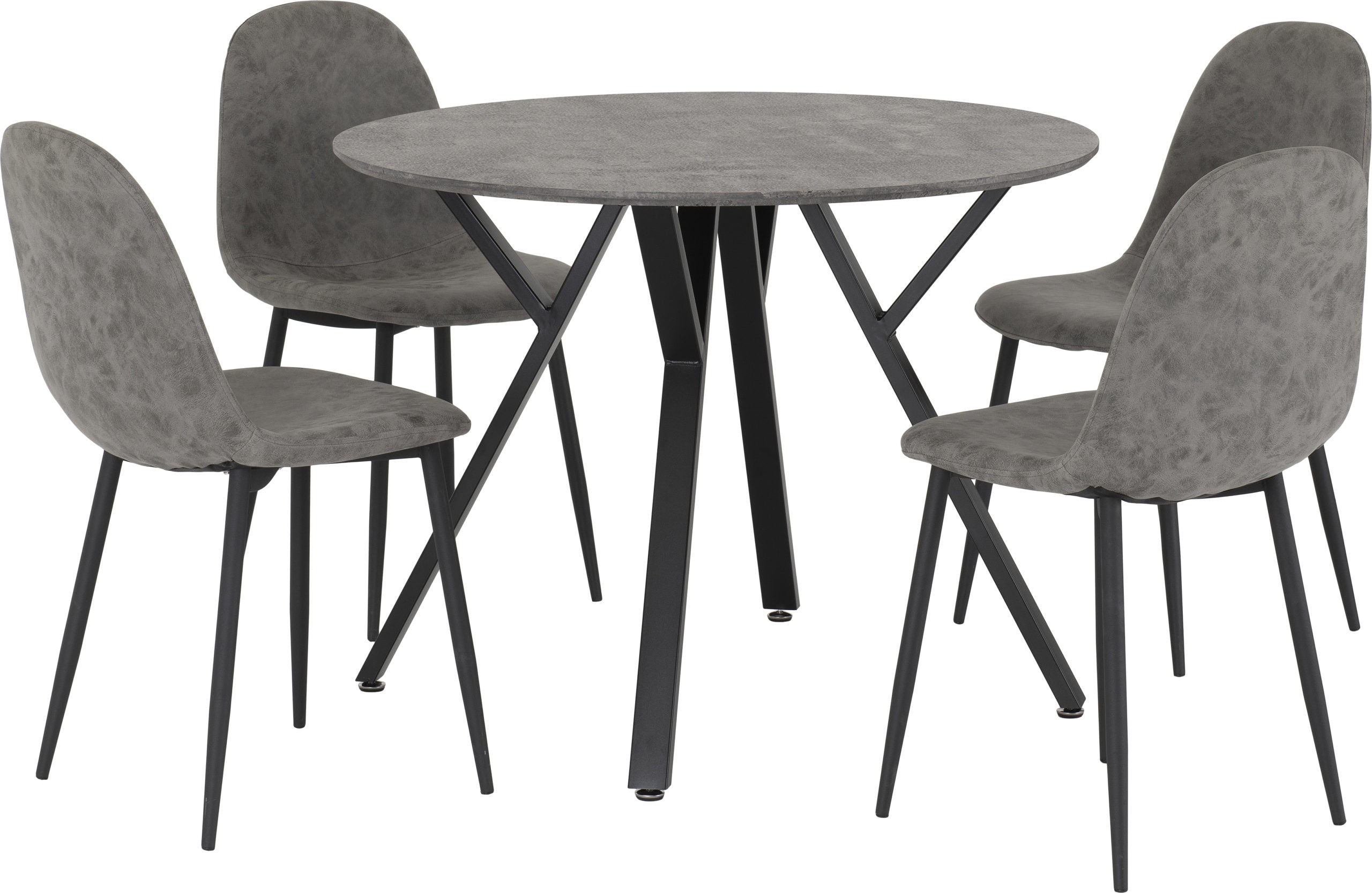 Athens Round Dining Set- Concrete Effect/Black/Grey Faux Leather – The ...