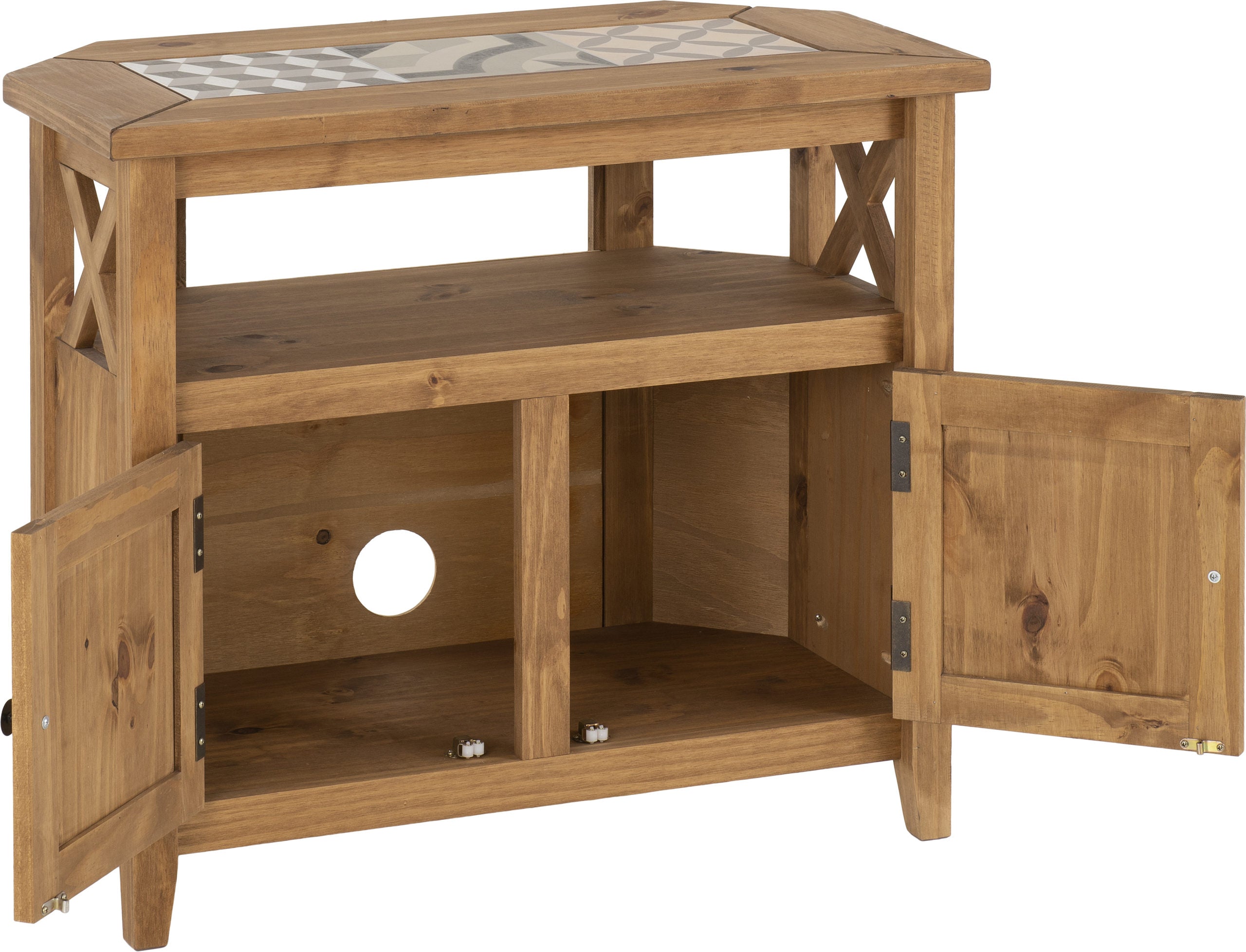 Salvador Tile Top Corner TV Unit Distressed Waxed Pine – The Right Buy ...